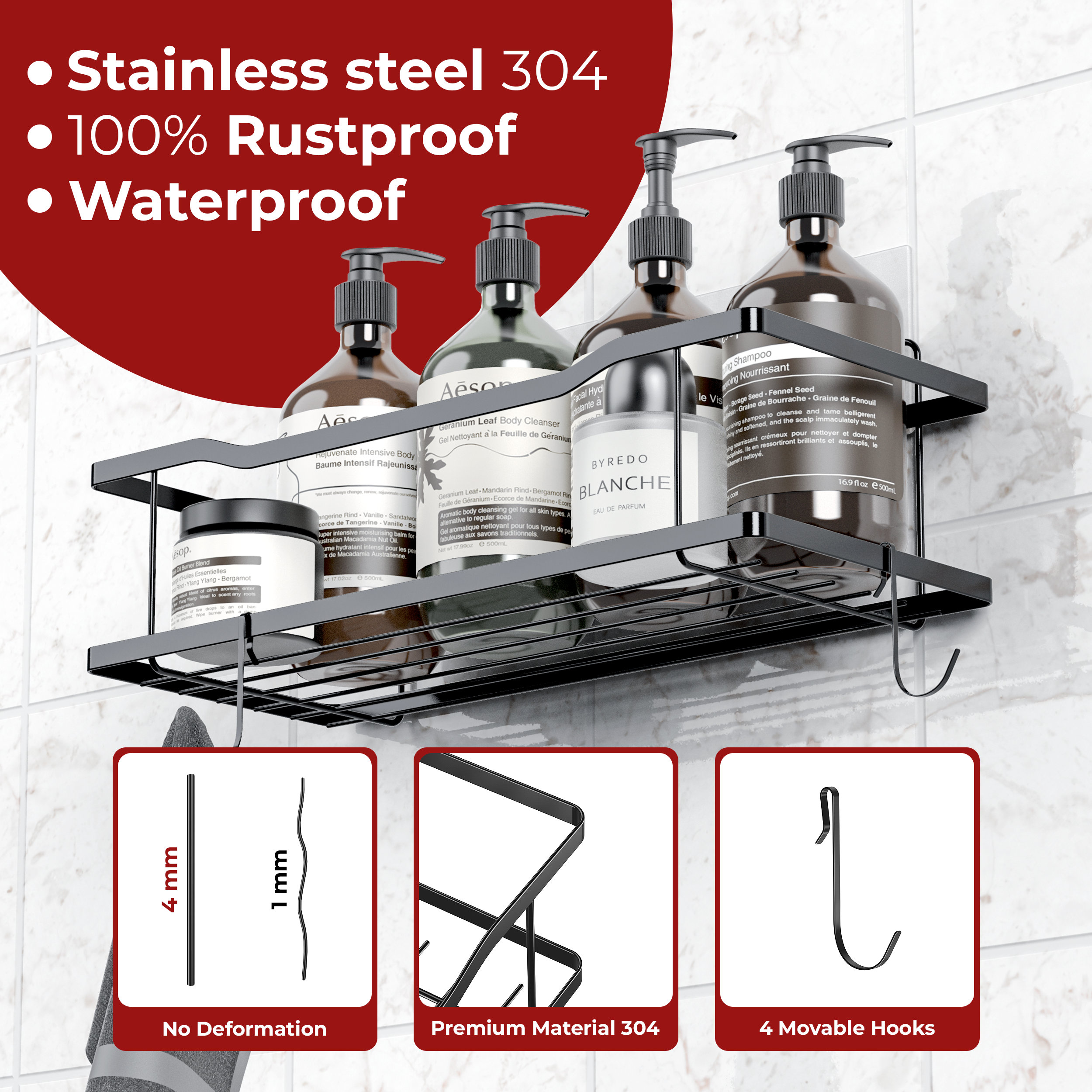 Iqatom Shower Caddy Shelf Organizer, Can Be Wall-mounted Without Holes ...