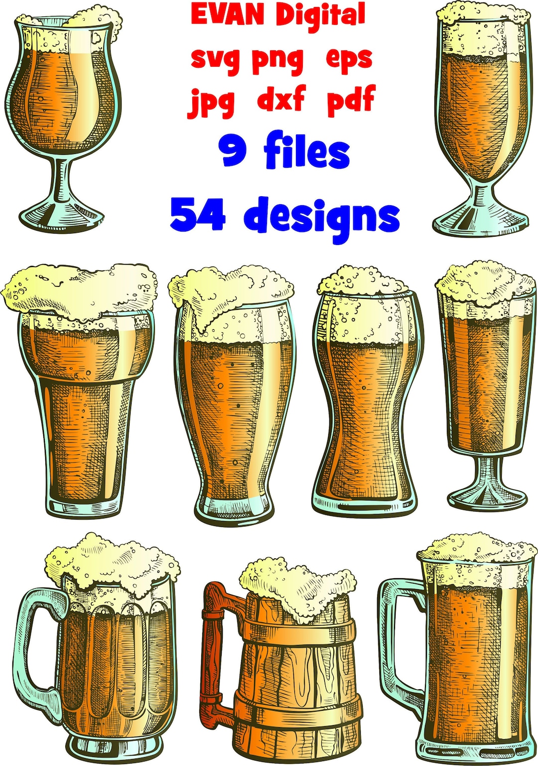 Beer Glass Svg Png Dxf Eps Pdf Jpg Personalized Digital Products Beer ...