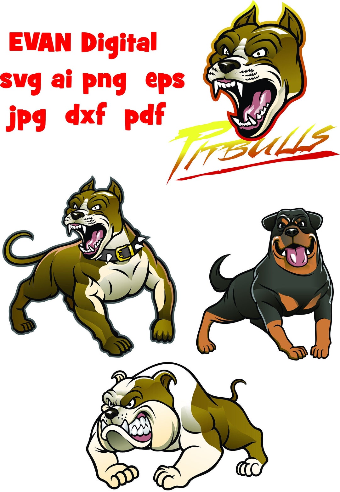 Pitbulls Dogs Svg Ai Png Eps Dxf Pdf Jpg Gifts for Dogs Shirt for Dogs ...