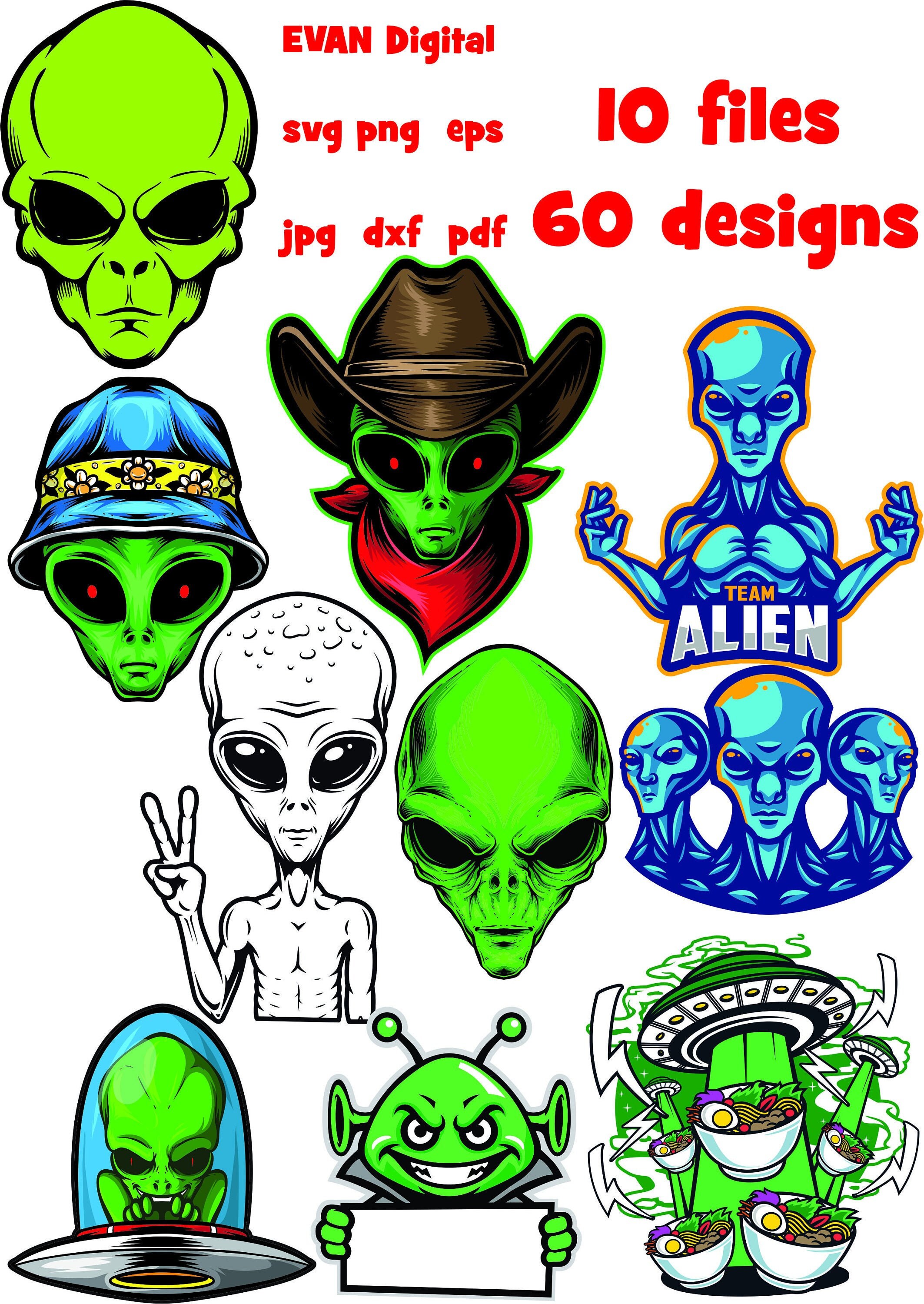 Alien Svg Png Eps Jpg Dxf Pdf Alien Print Alien Decor Green Alien Home ...