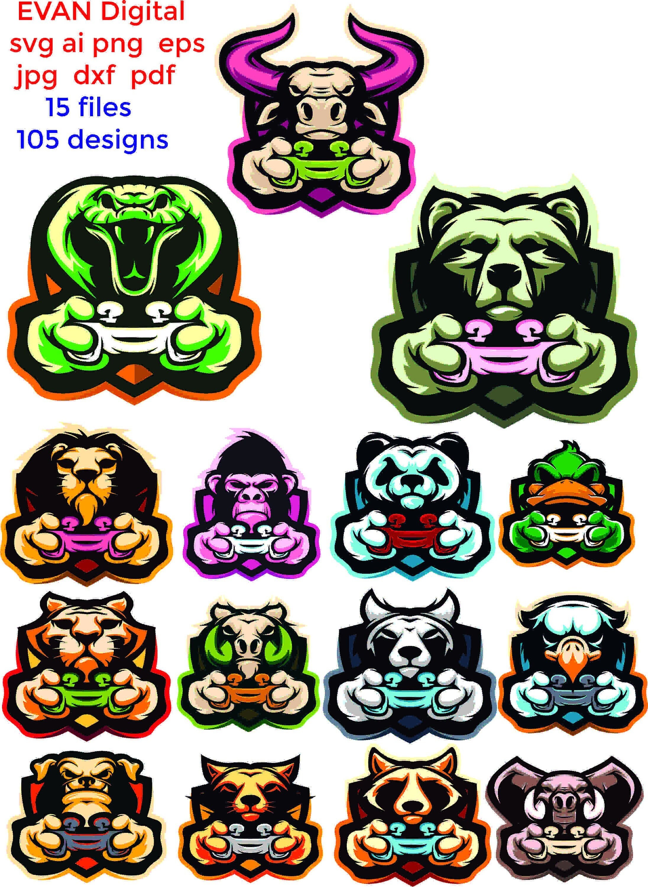 Gamer Animals Svg Ai Png Eps Dxf Pdf Jpg Gamer Decor Animals Print ...