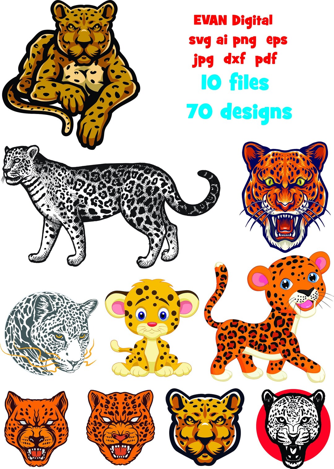 Leopards Svg Ai Png Eps Dxf Pdf Jpg Leopard Svg Digital Print Digital ...