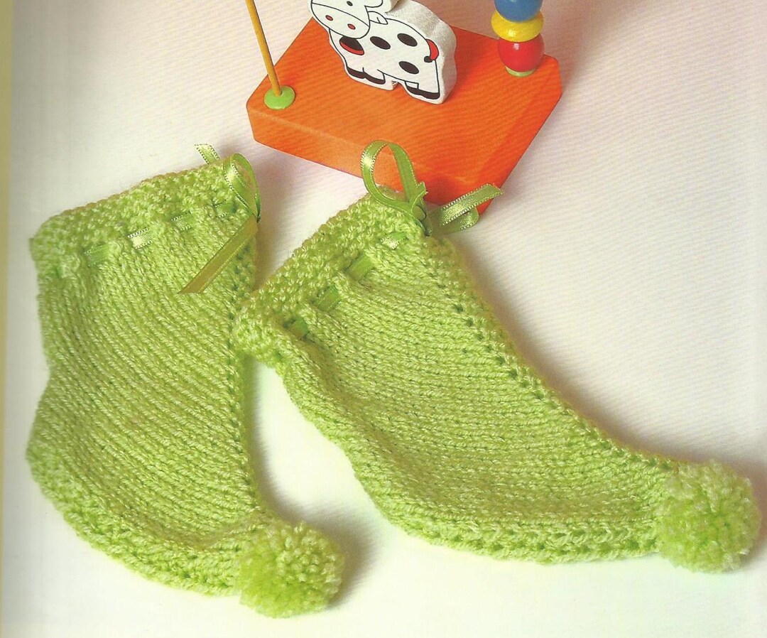 Lace Baby Booties Knitting Pattern, Baby Booties With Ribbon and Pom ...