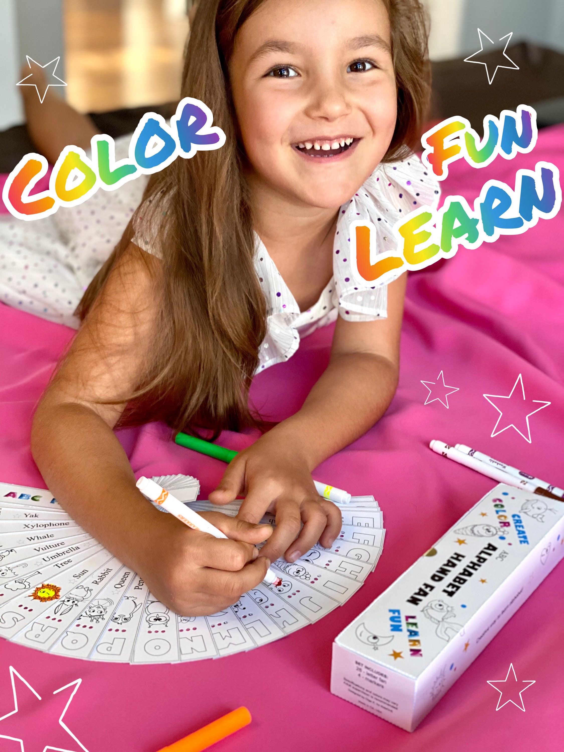 ABC Alphabet Fan for Children. Coloring Paper Hand Fan Learn - Etsy