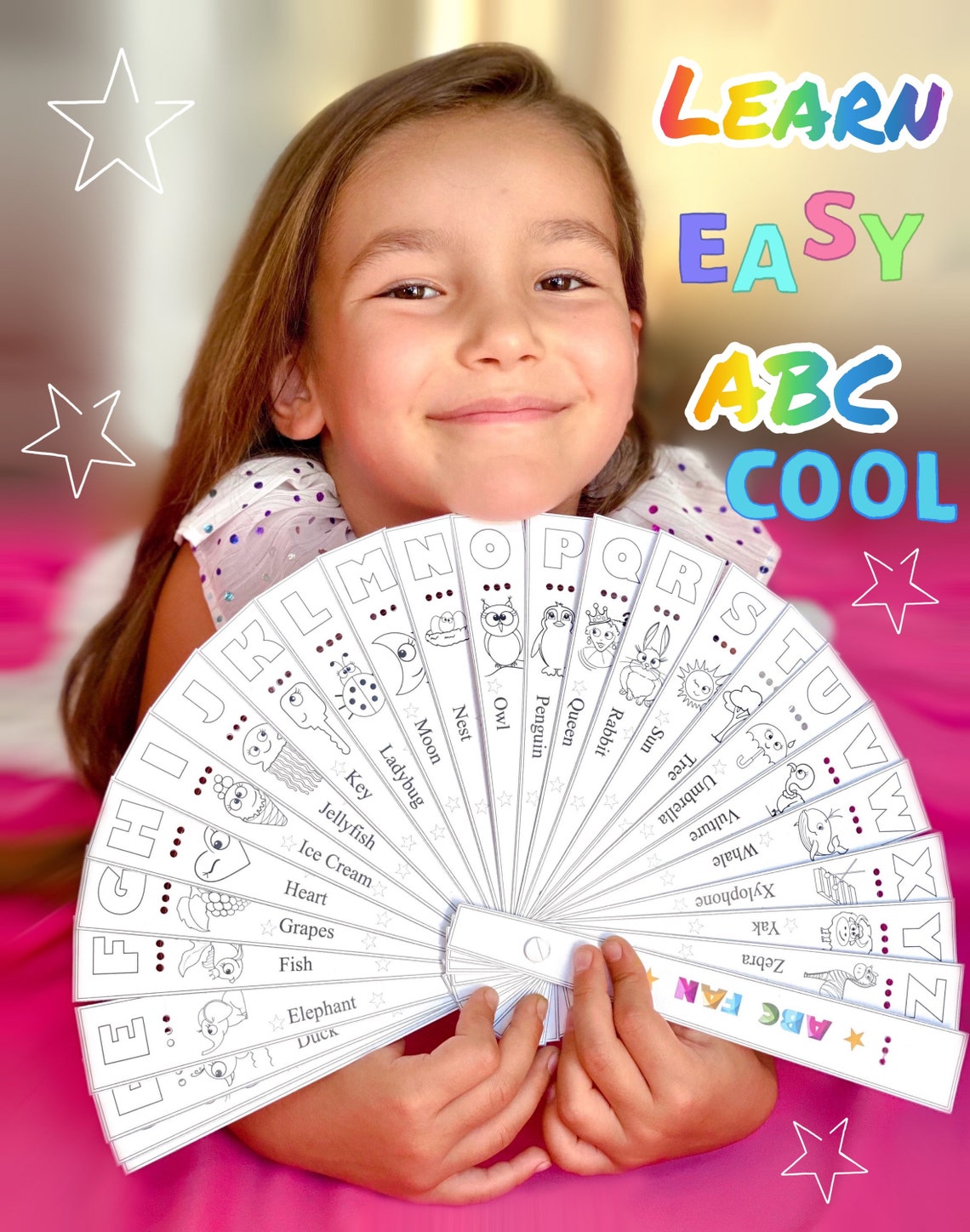 ABC Alphabet Fan for Children. Coloring Paper Hand Fan Learn - Etsy