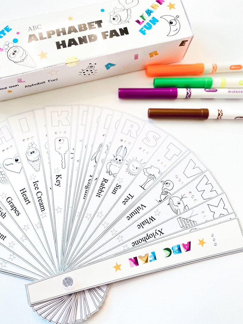 ABC Alphabet Fan for Children. Coloring Paper Hand Fan Learn - Etsy