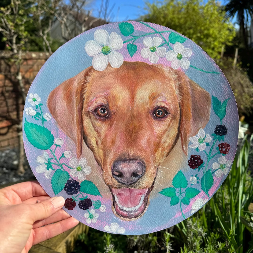 Custom Hand-painted Dog Portrait | Circular Oil Painting on Card ...