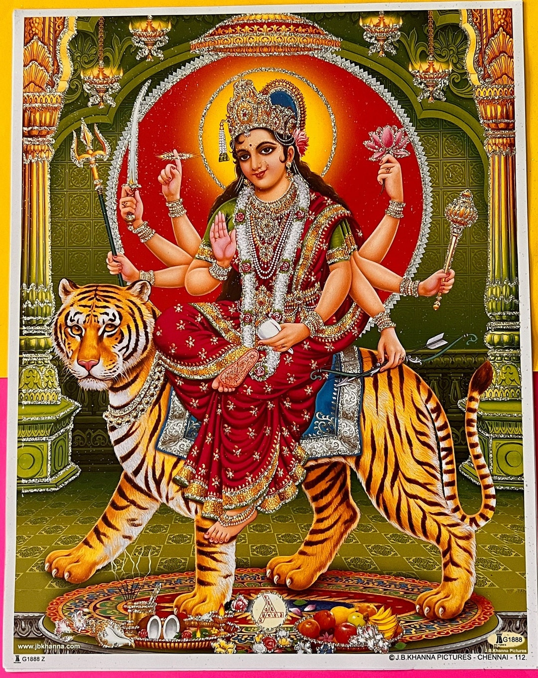 Navdurga Photo Print,durga Mata Picture, Sheravali Mata Silver Glitter ...