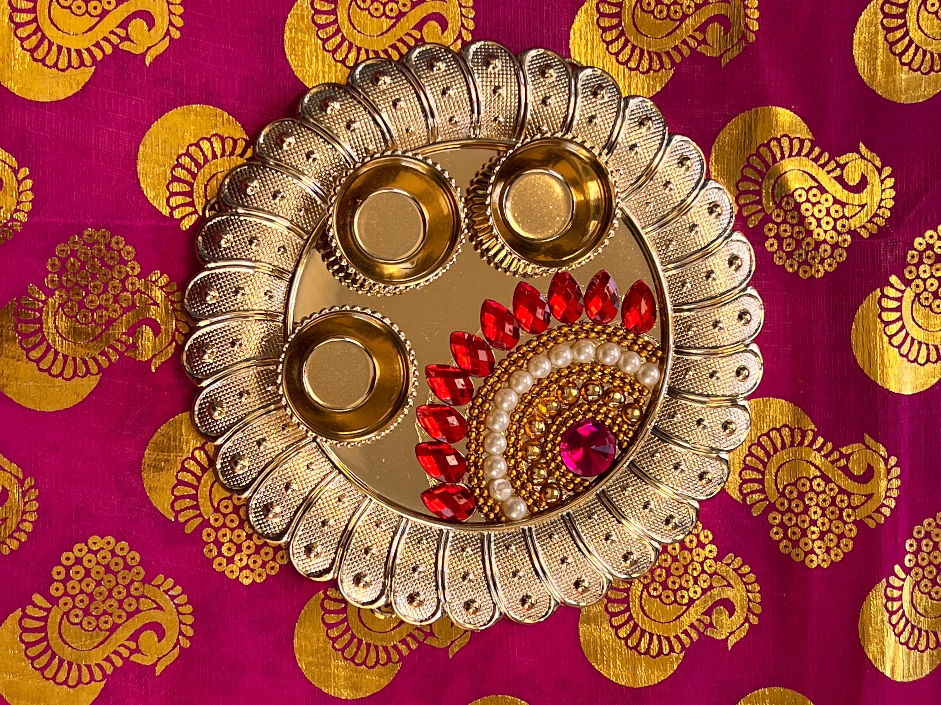 Diwali Acrylic Pooja Plate With Haldi Kumkum Holder, Indian Pooja ...