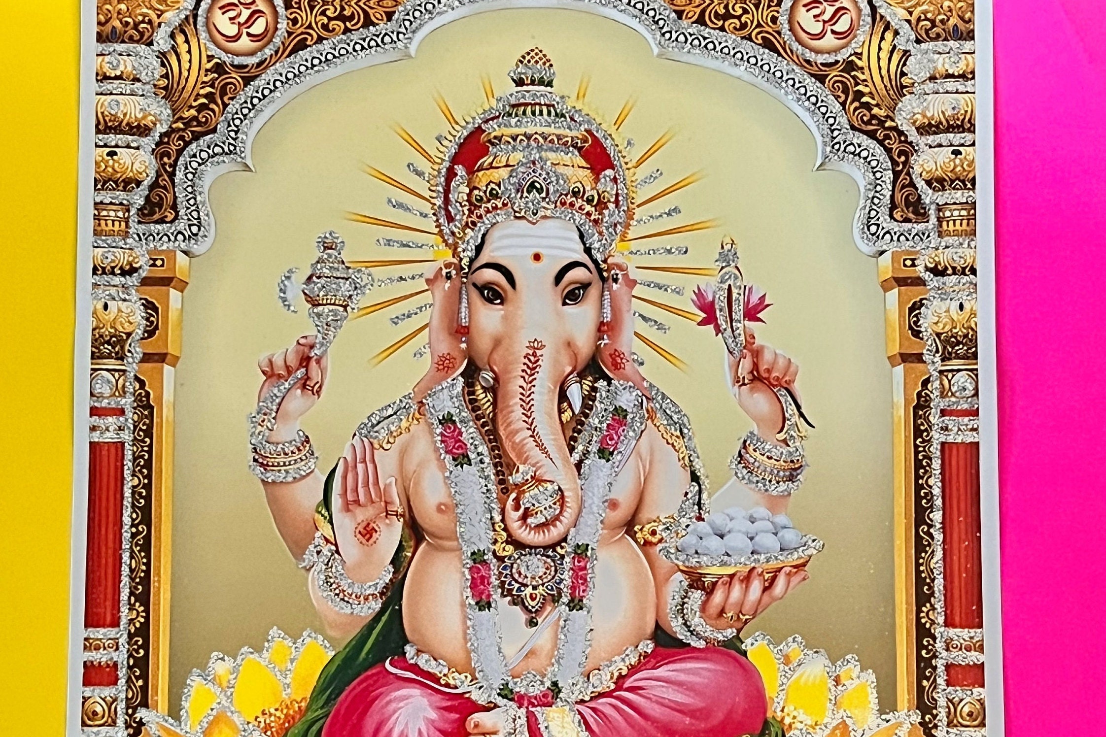 Ganesh Ji Photo Print With Silver Glitter Outline. Size (11 X 9 Inches ...