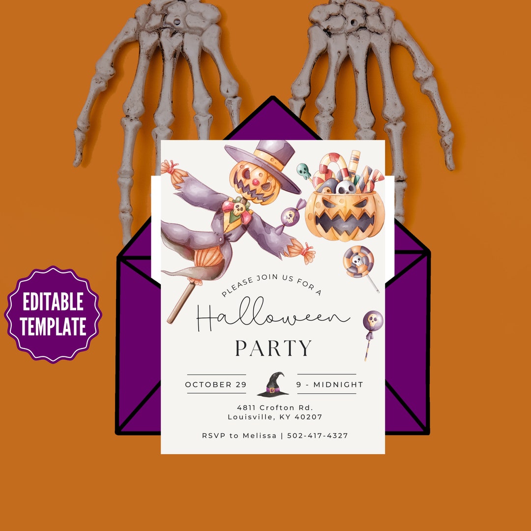 Spooky Scarecrow Halloween Invite, Scary Pumpkin, Monster Bash, Poison ...