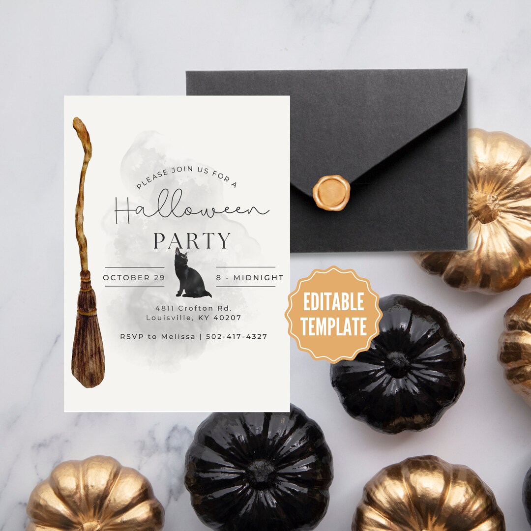 Hocus Pocus Halloween Party Invite, Customizable Black Cat and Witches ...