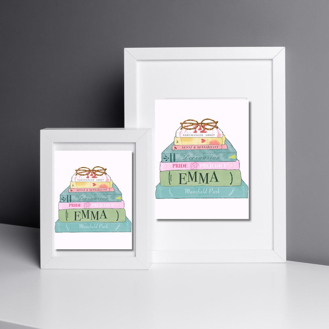 DIGITAL DOWNLOAD Art Print: Jane Austen Book Stack, Cute Wall Art, Home ...