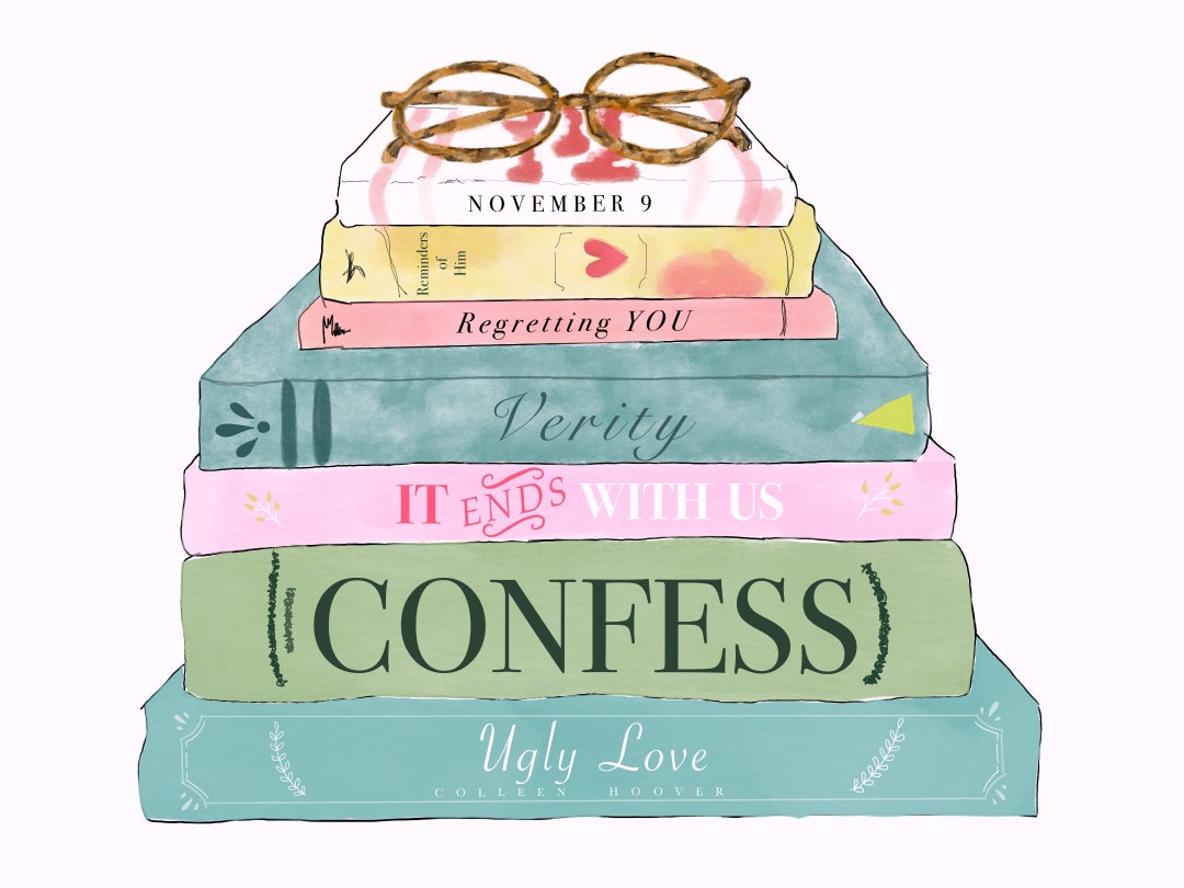 DIGITAL DOWNLOAD Art Print: Colleen Hoover Book Stack Illustration ...