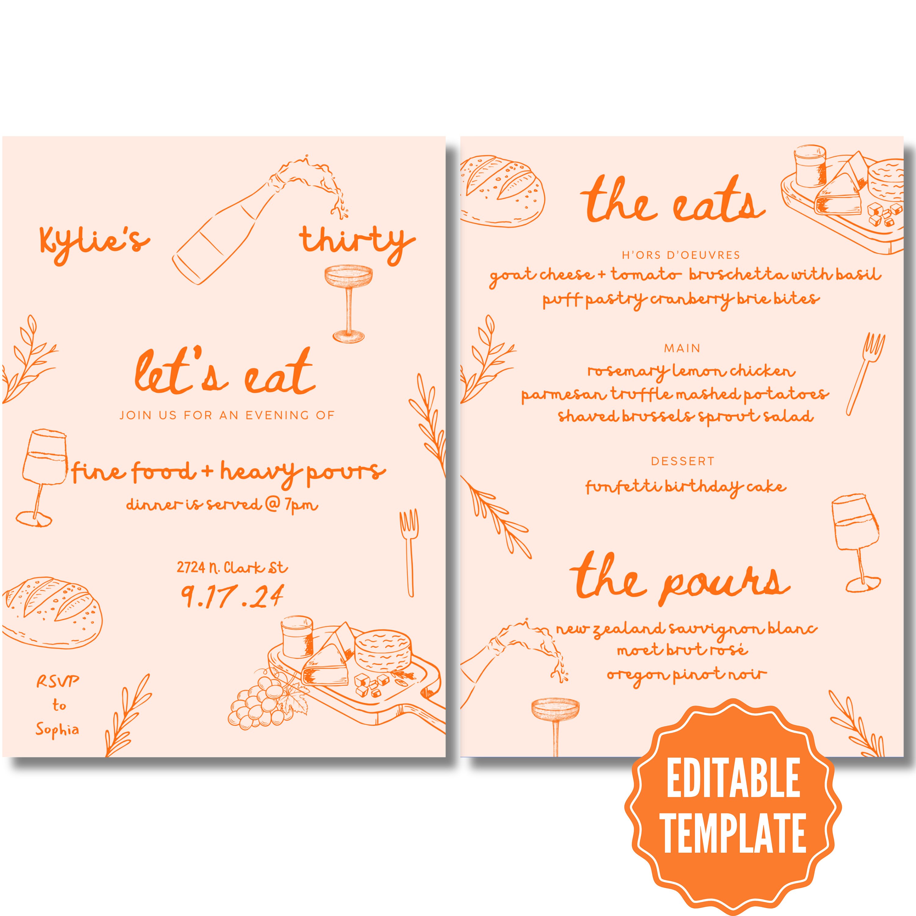 Handwriting Dinner Party Invite & Matching Menu Cocktail Napkin Set ...