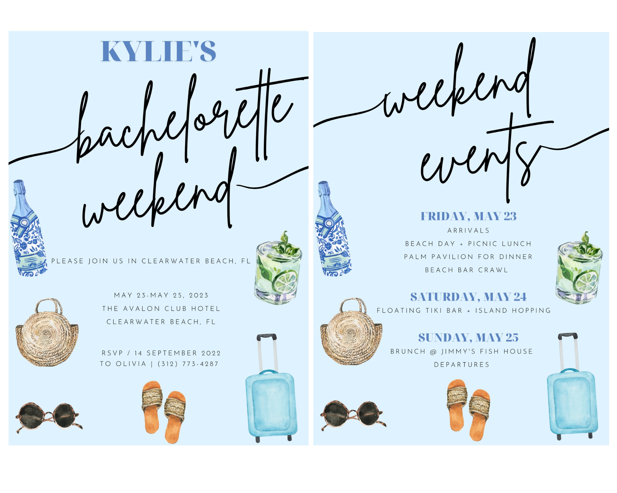 Hamptons Bachelorette Party Invitation, Blue Beach Bachelorette Invite ...