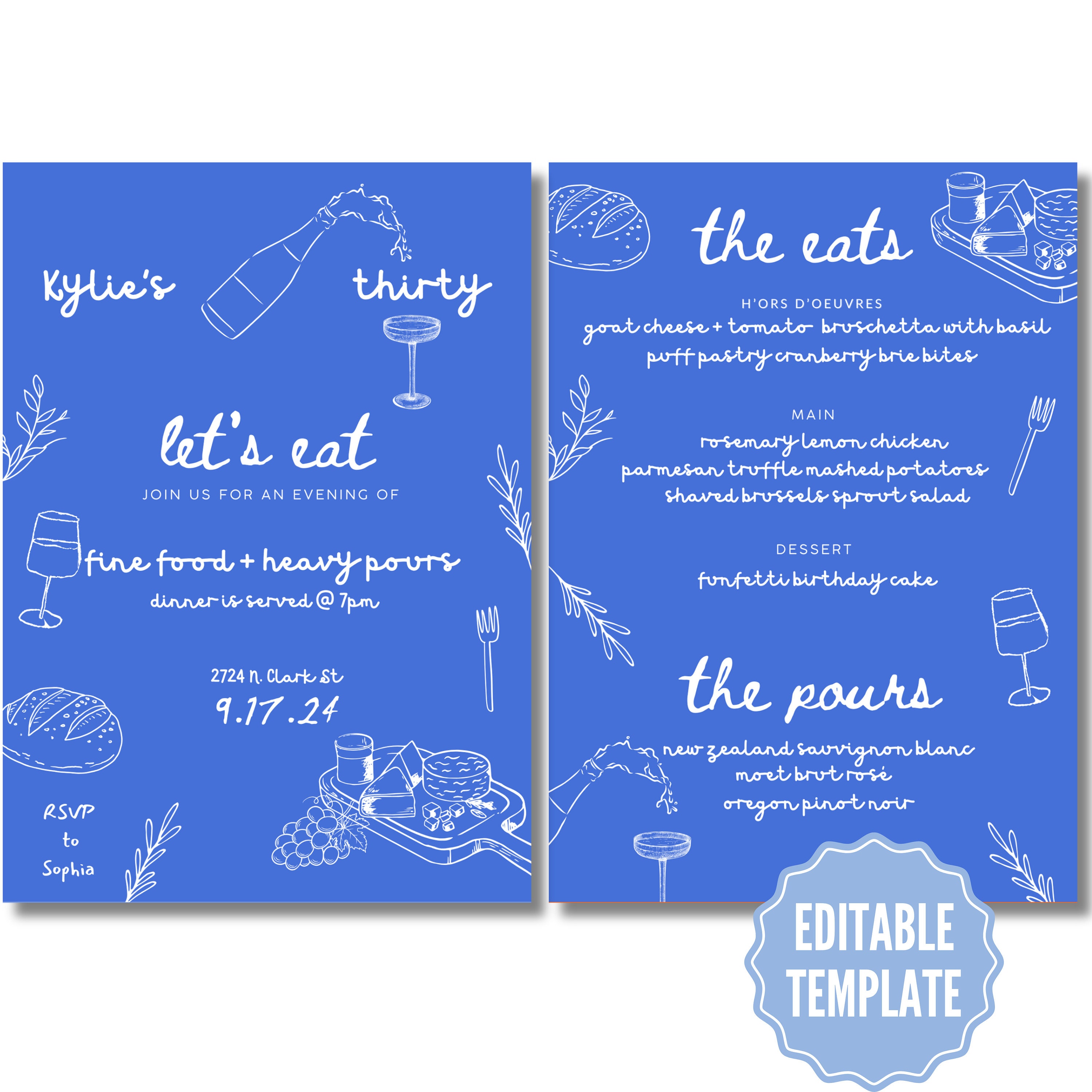Handwriting Dinner Party Invite & Matching Menu Cocktail Napkin Set ...
