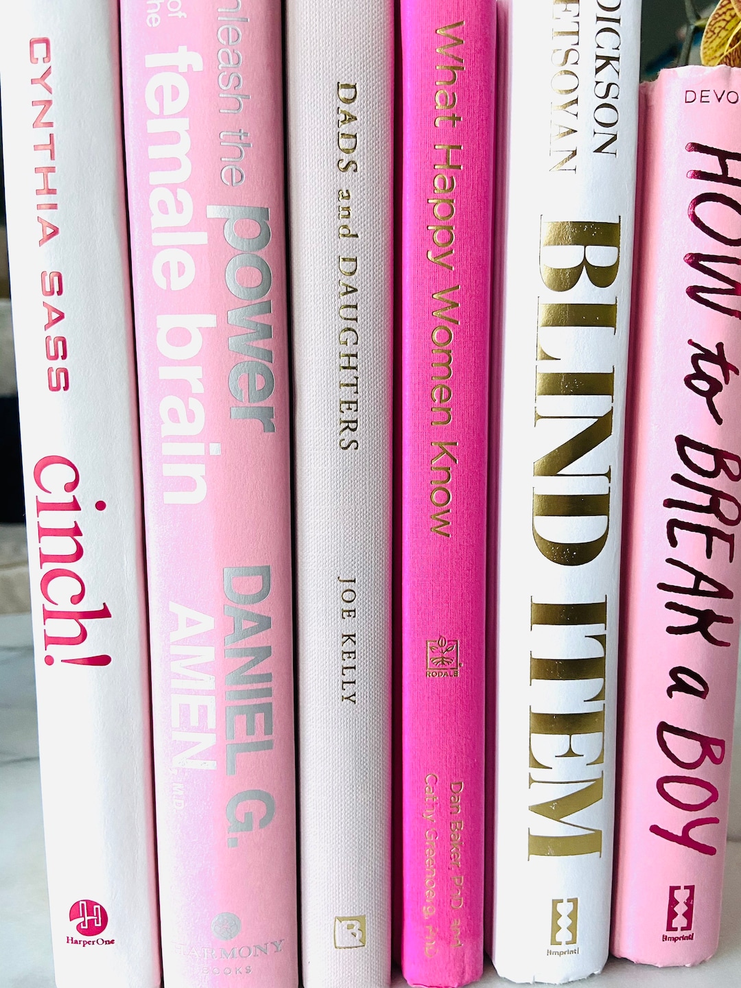 6 PINK BOOKS: 6 COMBO Pink , Grey , White ...great for Staging Shelf ...