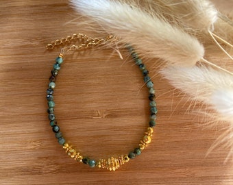 ZOE/ Collier ras du cou en turquoise africaine et amazonite Bohème chic ...