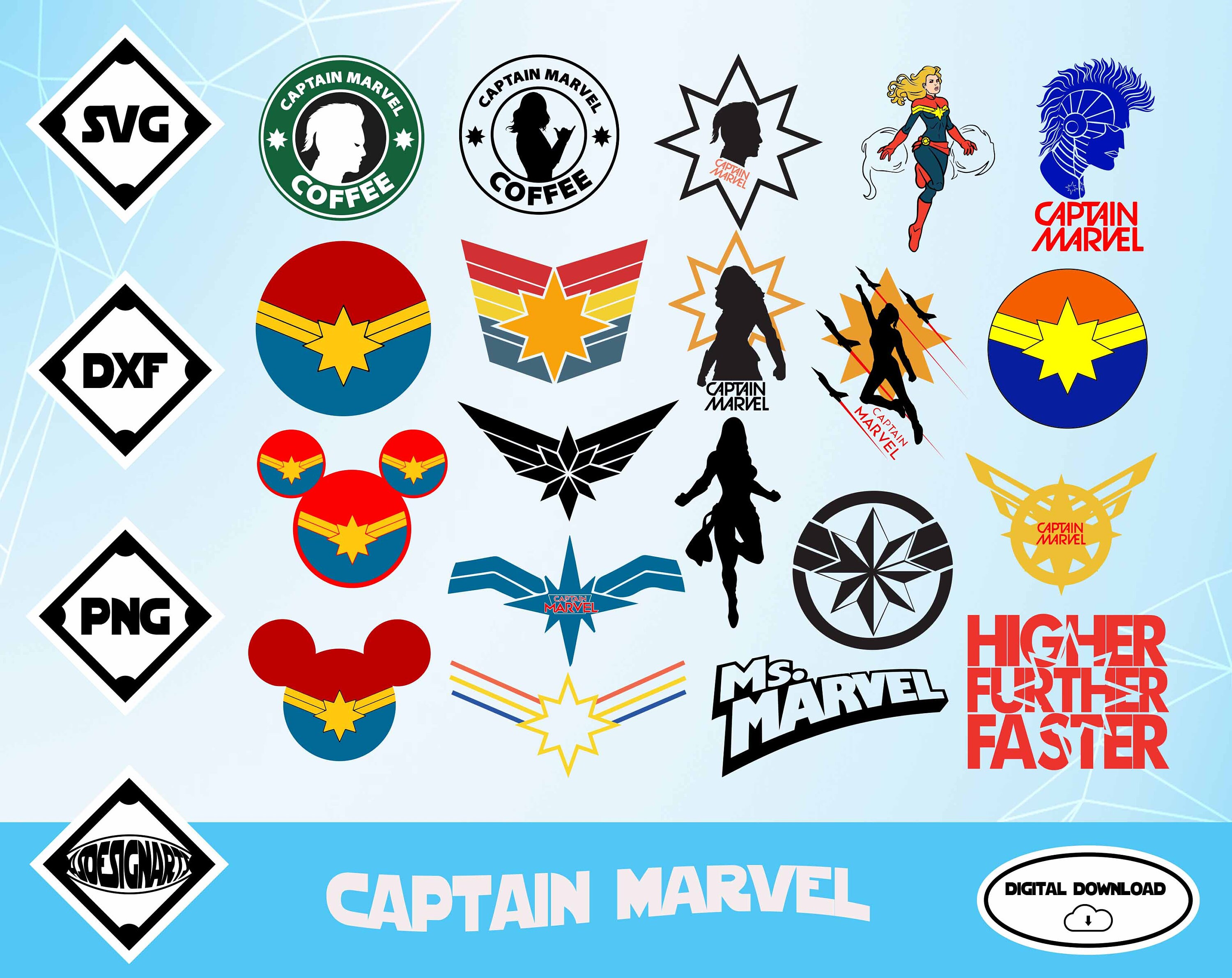 Captain Marvel SVG DXF PNG Clipart and CricutDegignsSuper | Etsy