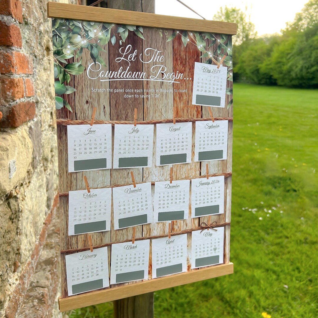 Wedding Day Countdown Scratch off Calendar - 1 Year Engagement ...