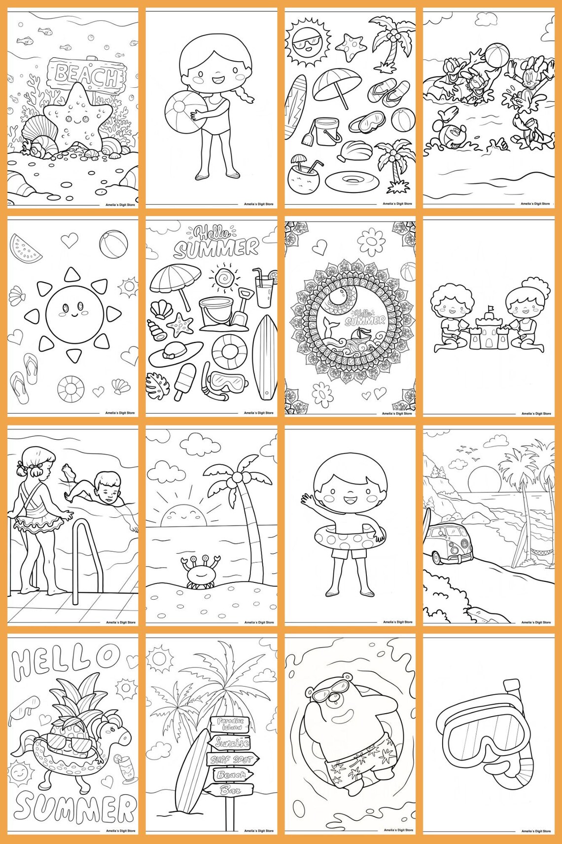 50 Summer Coloring Pages, Kids Summer Coloring Pages, Summer Coloring ...