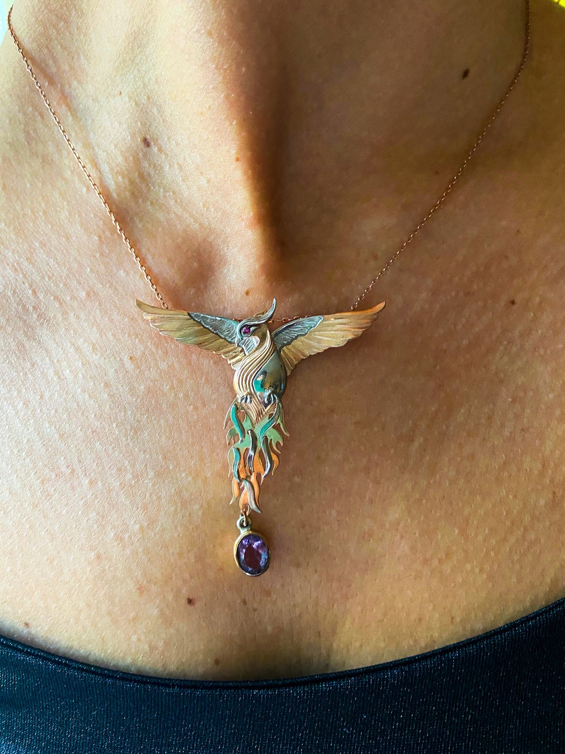 Phoenix Strength Amethyst Stone Firebird 925 Sterling Silver - Etsy