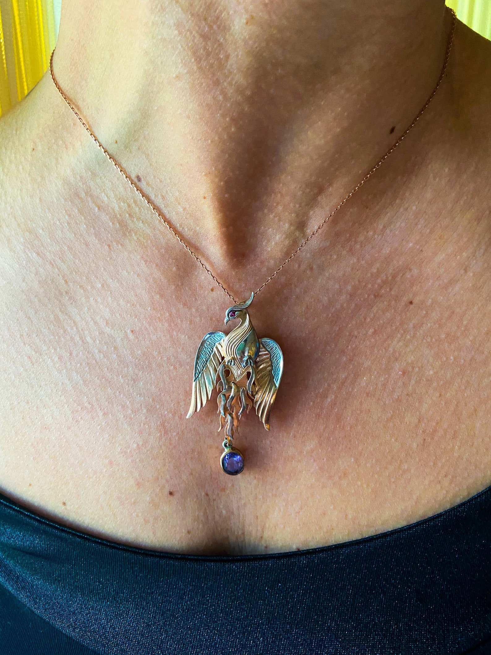 Phoenix Strength Amethyst Stone Firebird 925 Sterling Silver Pendant ...