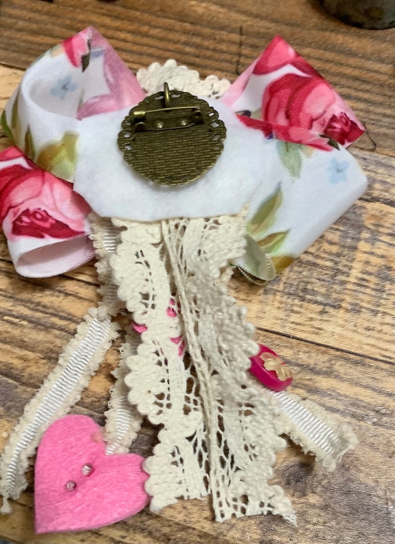 Shabby Chic Lace Pink Ribbon Floral Brooch - Etsy