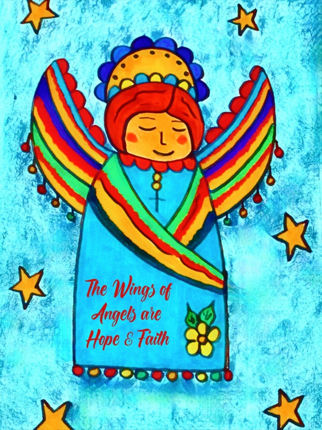 5x7 Bright Colored Angel Surrounded by Stars Inspirational Phrase - Etsy