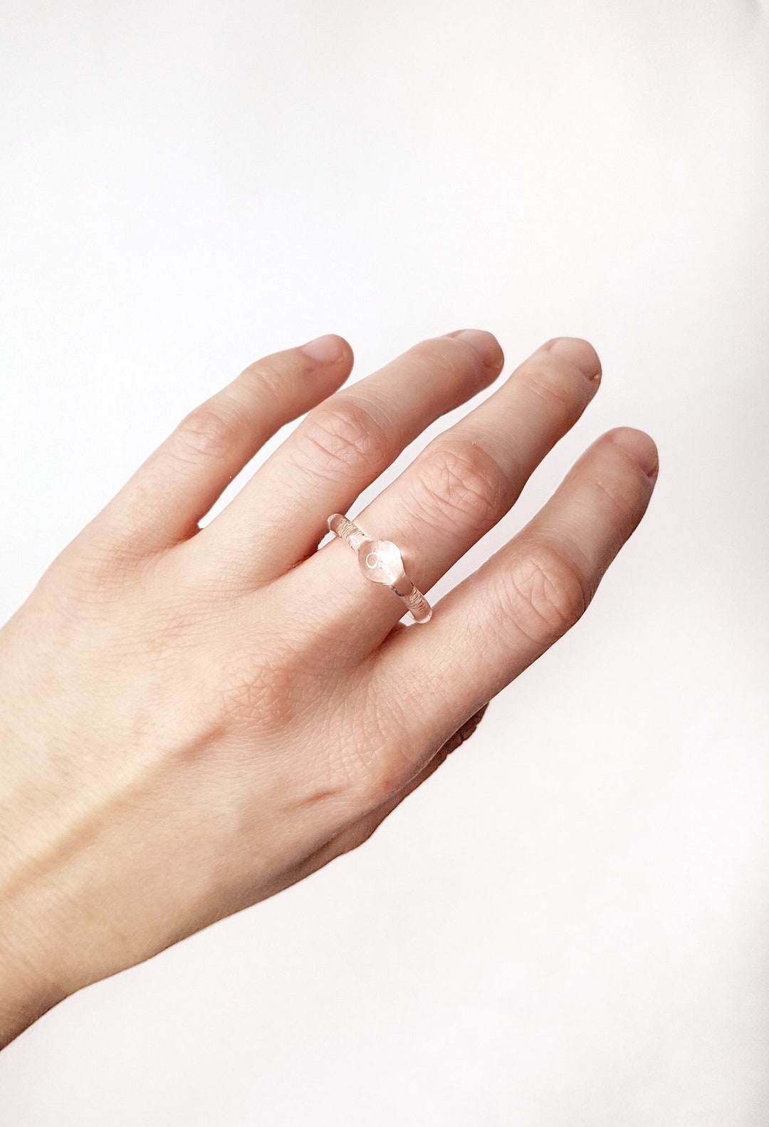 Clear Glass Ring With Dot, Lampwork Glass Ring, Minimalist Ring, Unisex ...