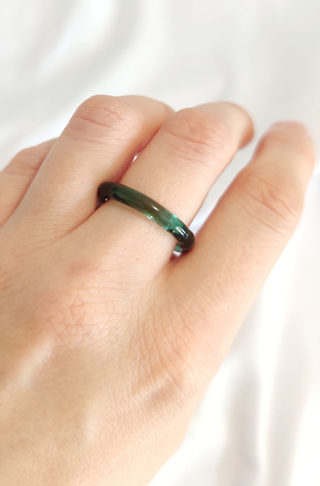 Emerald Green Glass Ring, Nature-inspired Ring, Unique Borosilicate ...