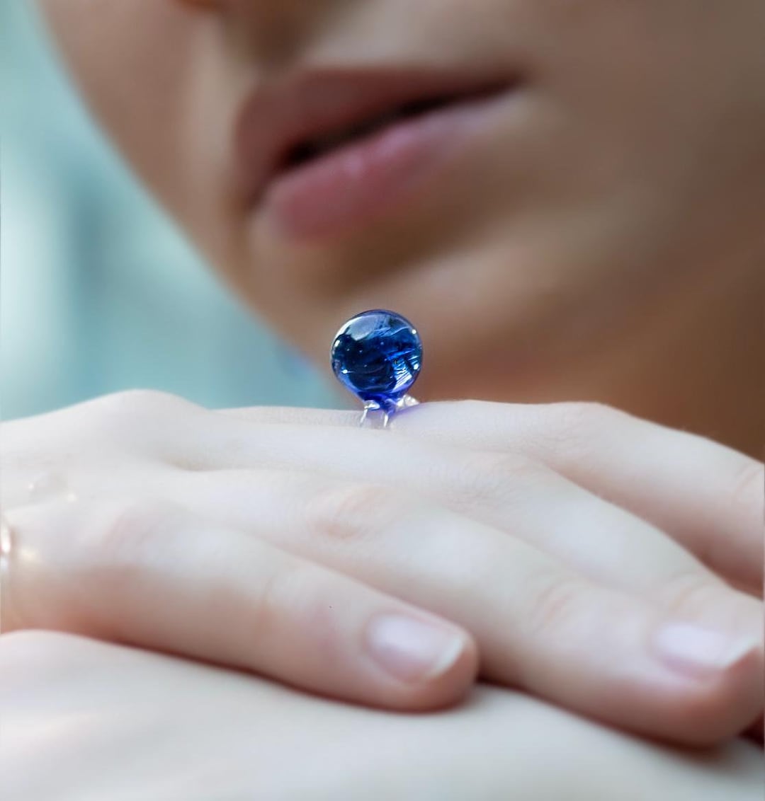 Unique Glass Ring With Big Blue Ball, Minimalist and Simple, Elegant ...