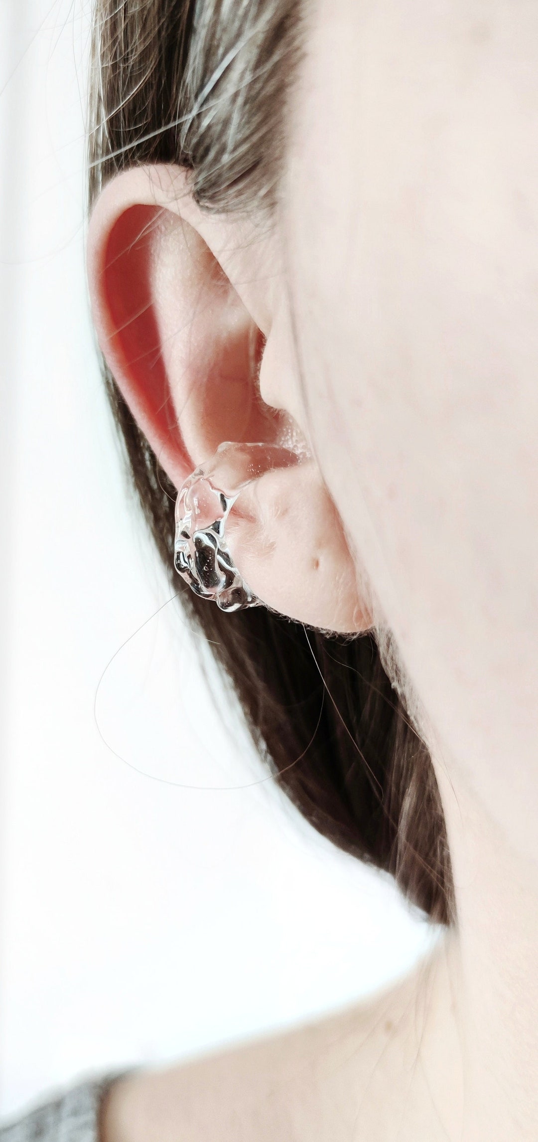 Glass Ear Cuff, No Piercing Earring, Clear Glass Ear Cuff, Minimalism ...