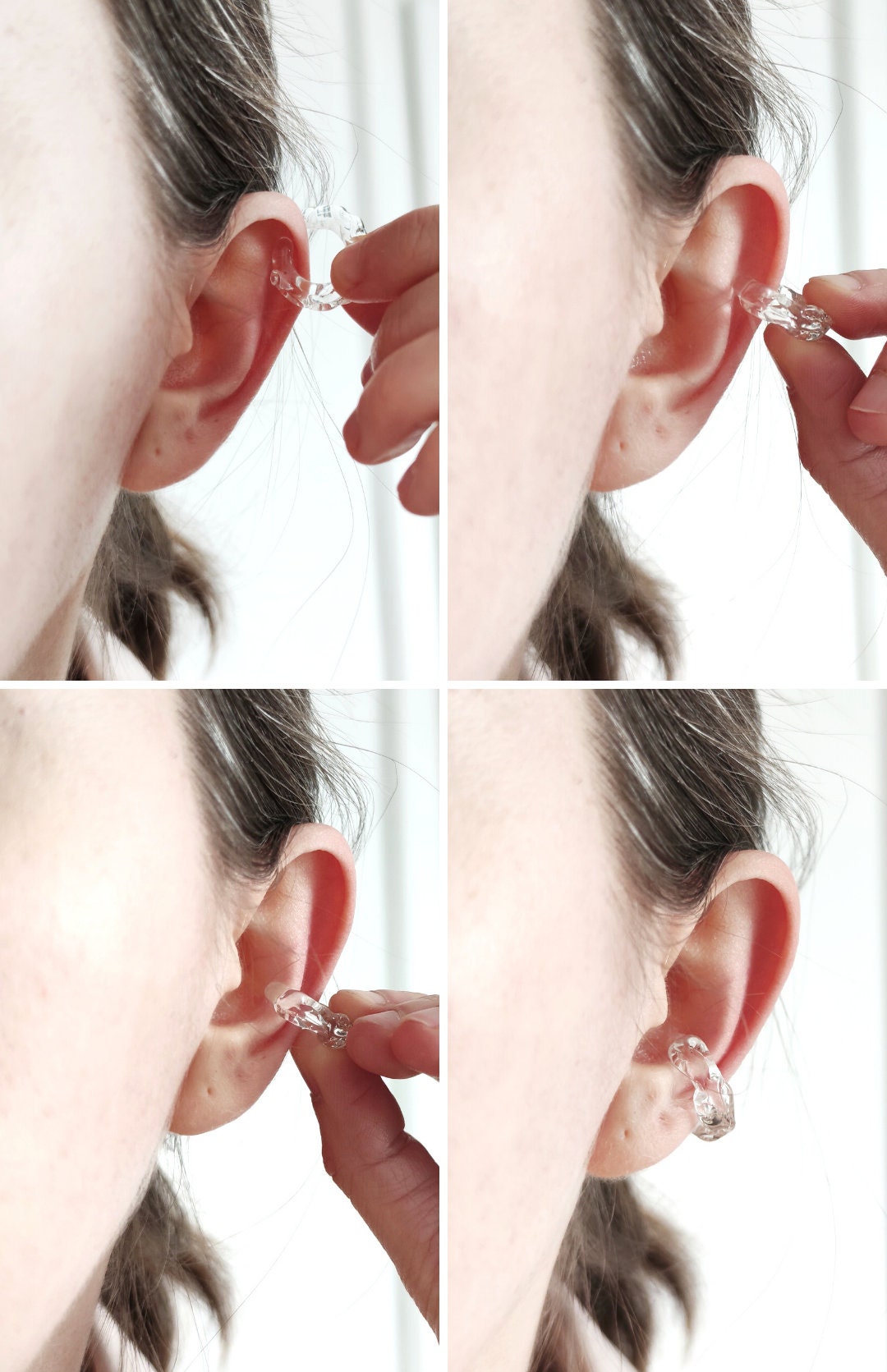 Clear or White Glass Ear Cuff, No Piercing Earring, Clear Glass Ear ...