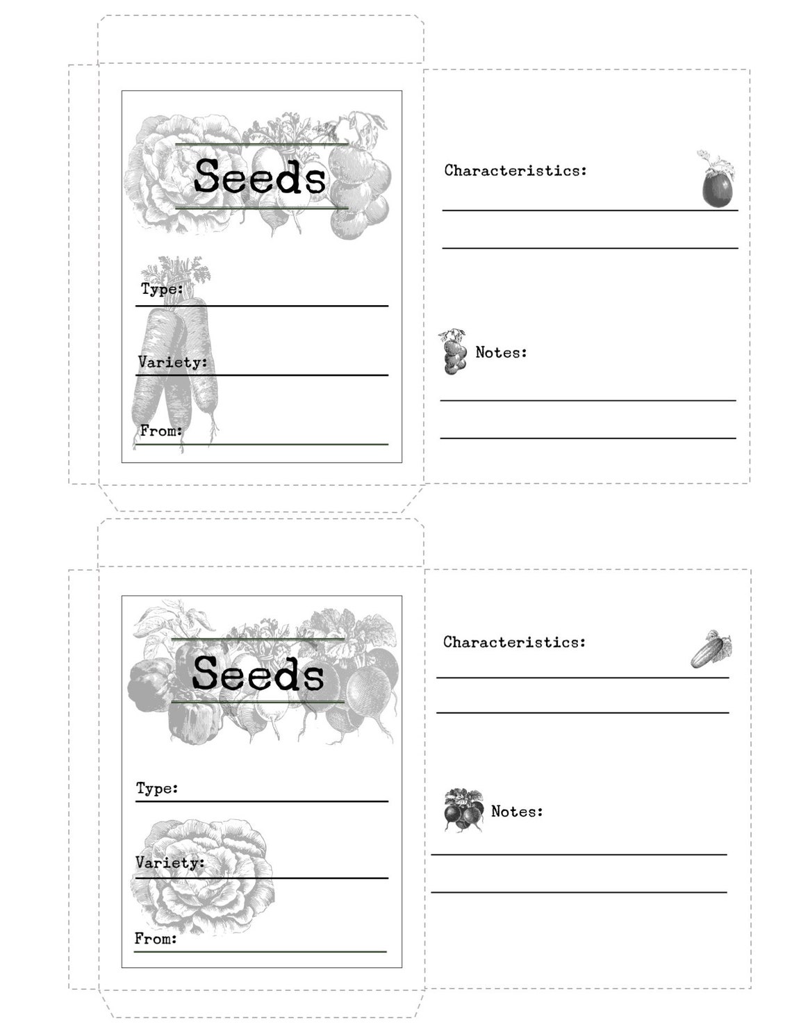 Seed Packets Printable Downloadable Vintage Look Homestead | Etsy