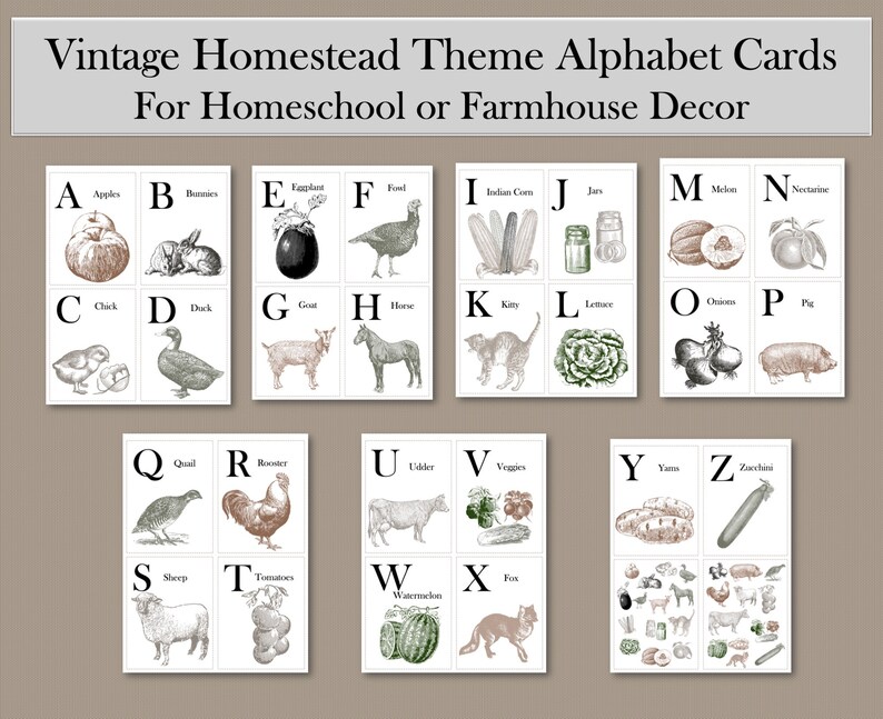 Printable Downloadable Vintage Look Flashcards | Homestead Farm Theme ...