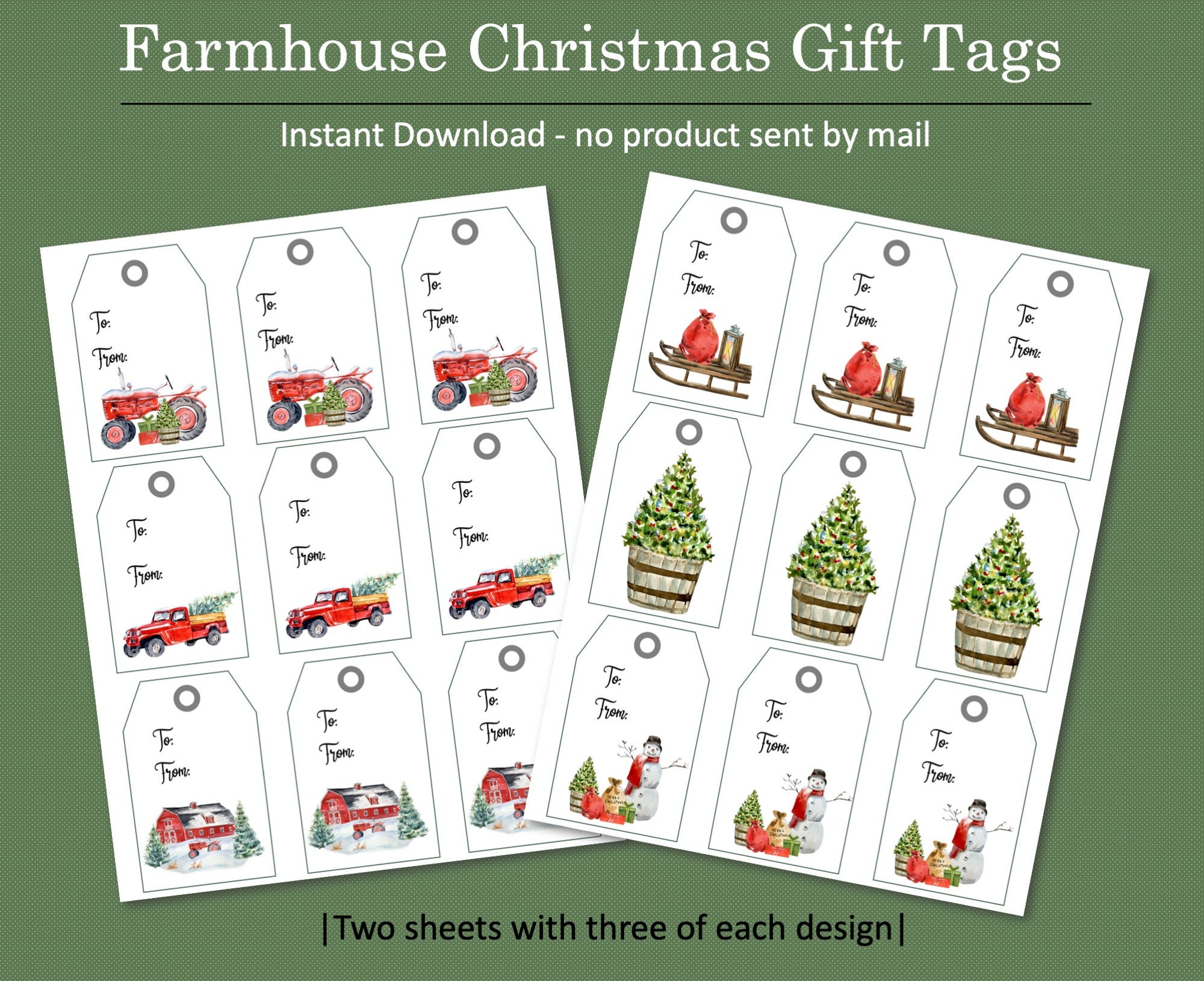 Printable on the Farm Gift Tags | Old Truck Christmas Trees ...