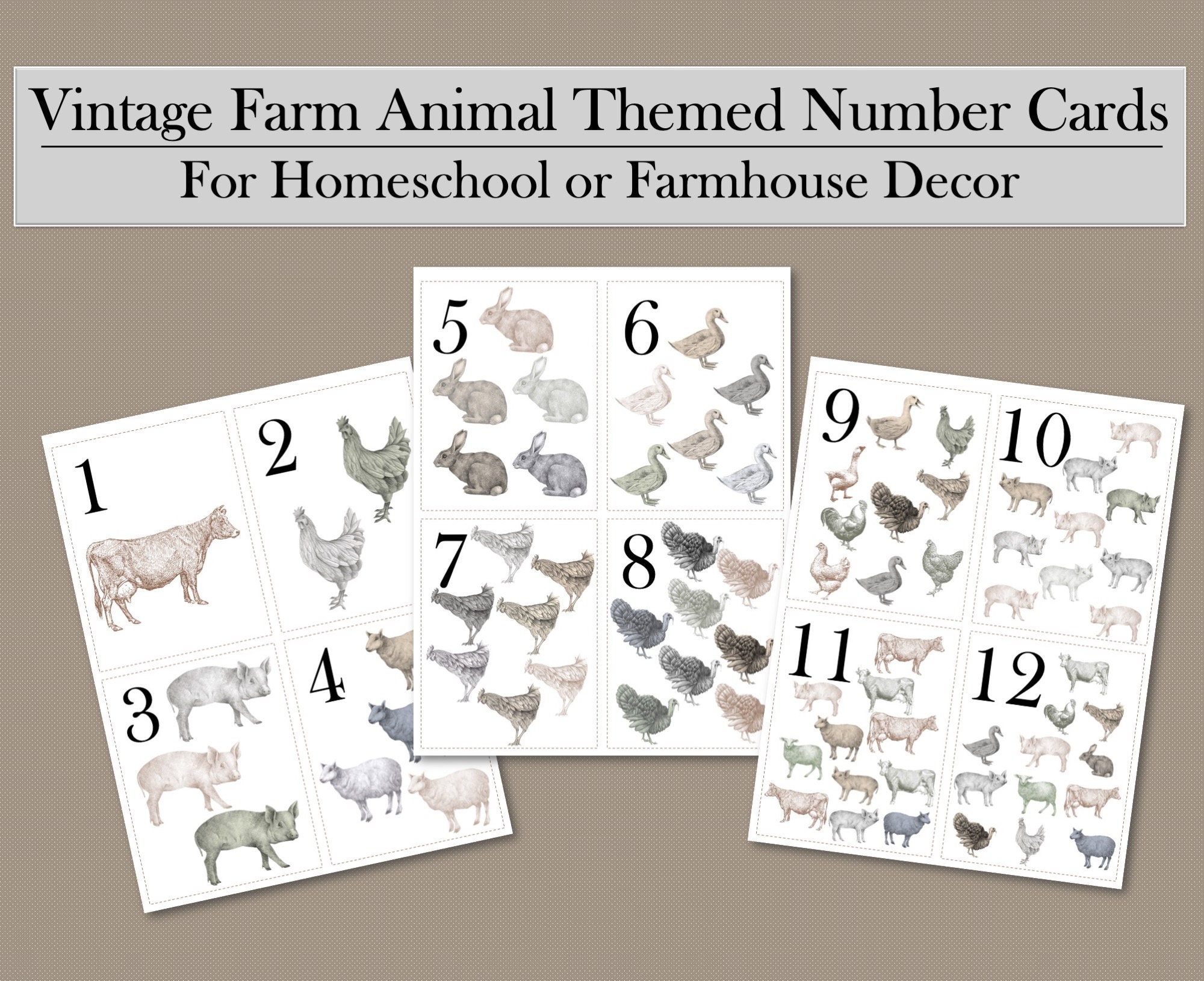 Printable Downloadable Vintage Look Number Flashcards | Homestead Farm ...