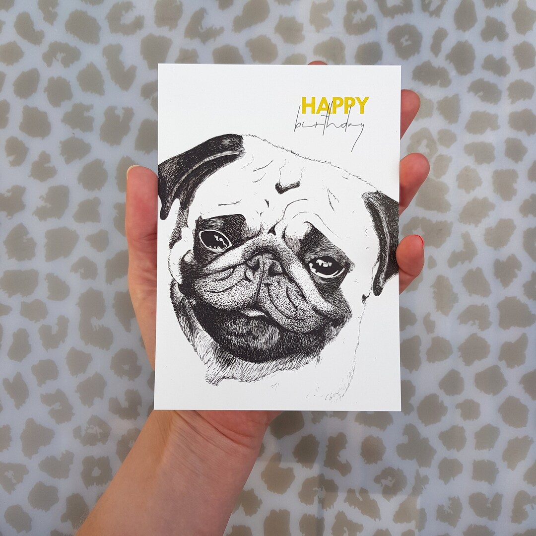 Postcard happy Birthday Pug, Greeting Card, Birthday Card, Pug Card ...