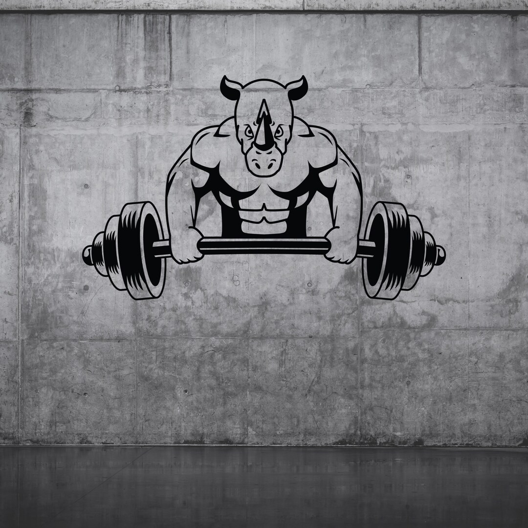 Muscular Rhinoceros Man Lifting Barbell Wall Decal / Beast Mode ...