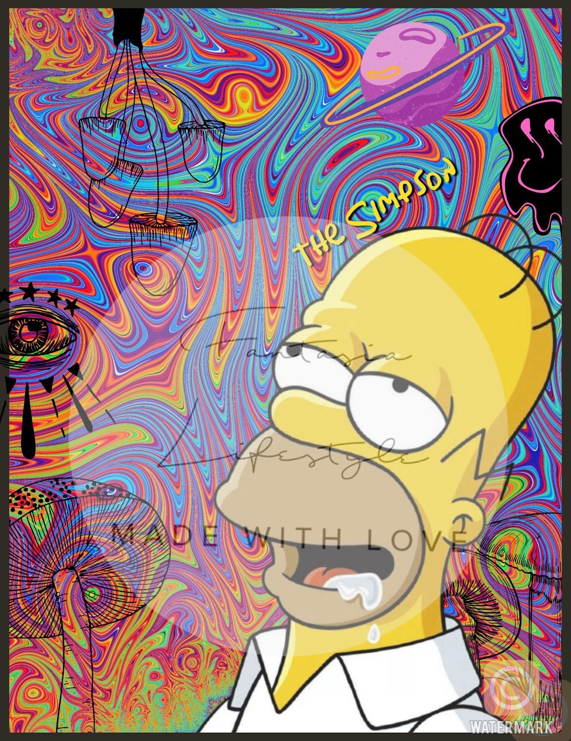 Homer Simpson Digital Poster Aesthetic Psychedelic the | Etsy
