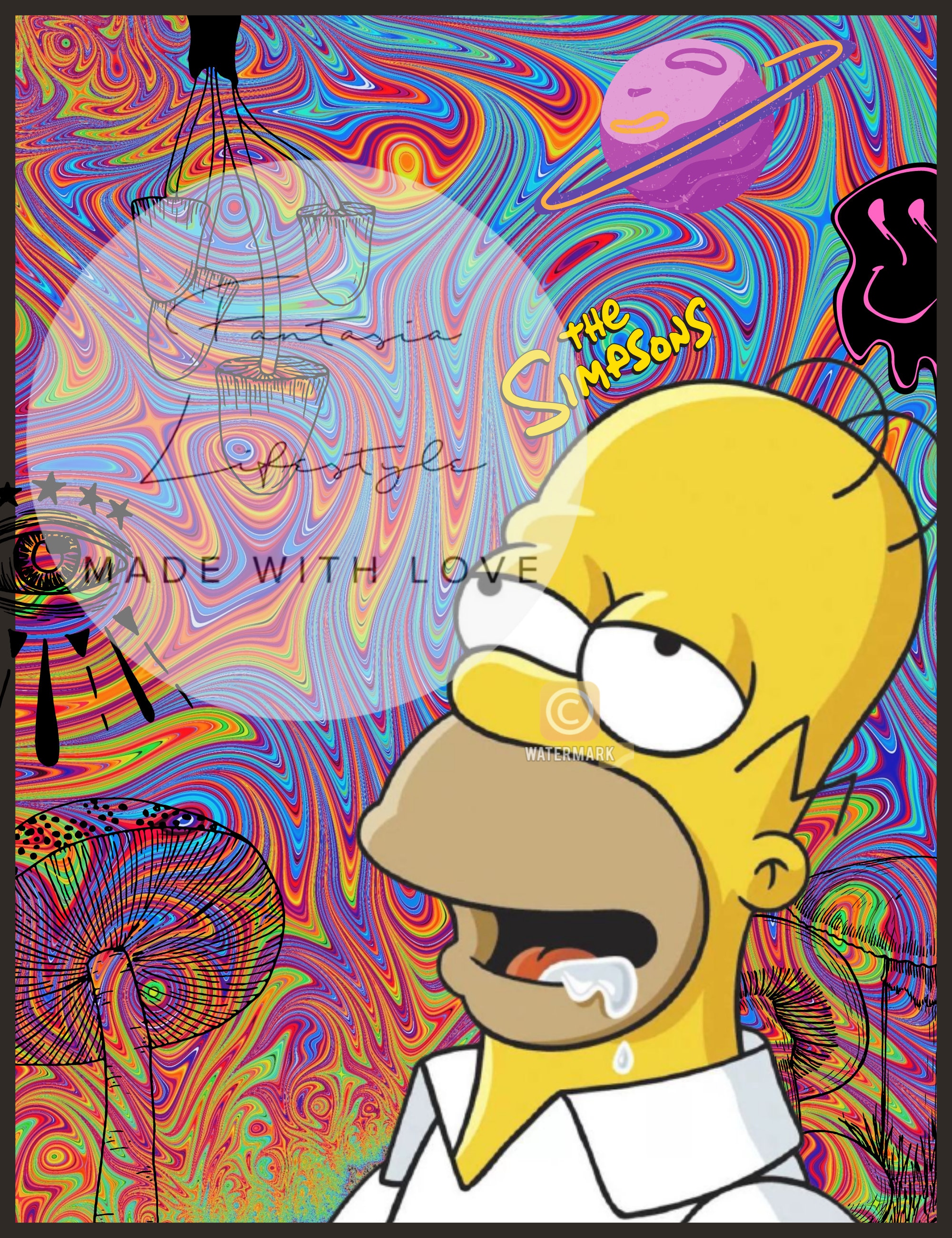 Homer Simpson| Digital Poster| Aesthetic Psychedelic |the Simpsons ...