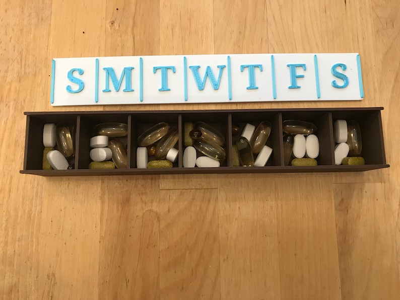 7 Day Custom Pill Box / Large Daily Pill Organizer / Sliding Lid Pill ...