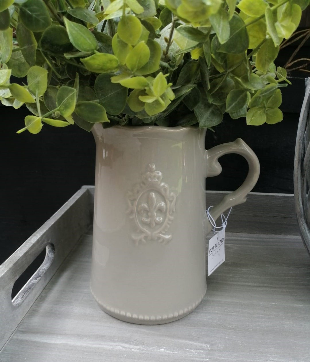 Grey Jug. Gorgeous French Country Style Grey Ceramic Jug - Fleur De Lys ...