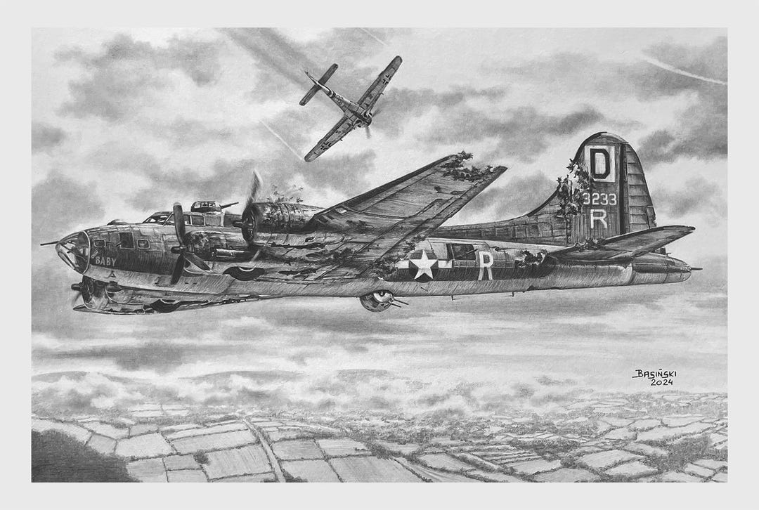 Boeing B-17F Flying Fortress „our Baby” Pencil Drawing Print 42x30 Cm ...