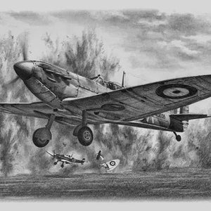 Supermarine Spitfire Mk1 Battle of Britain Pencil Drawing Print 40x30 ...