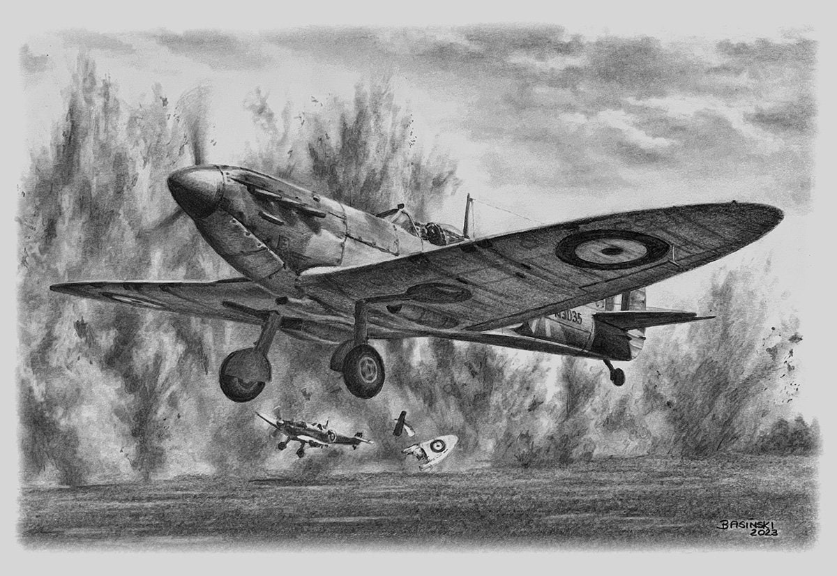 Supermarine Spitfire Mk1 Battle of Britain Pencil Drawing Print 40x30 ...