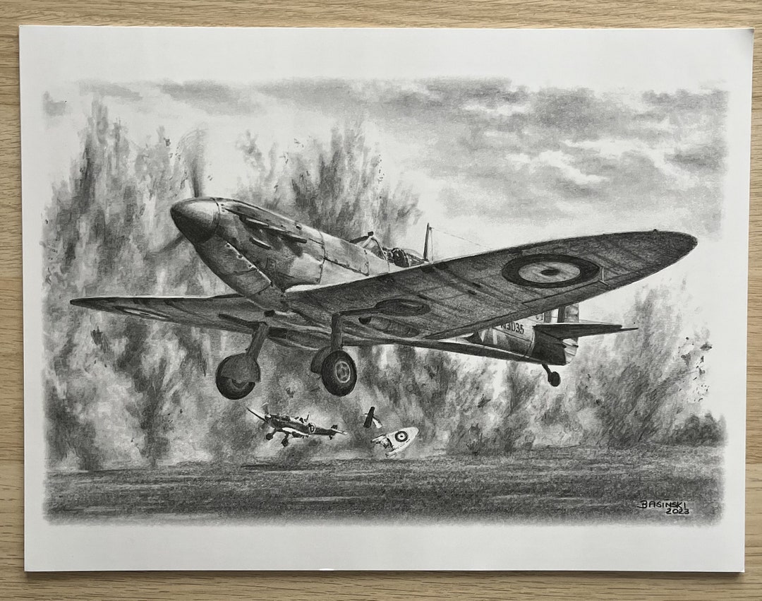 Supermarine Spitfire Mk1 Battle of Britain Pencil Drawing Print 40x30 ...