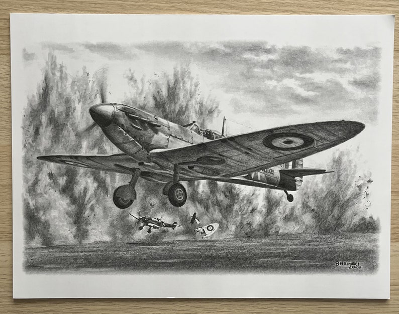 Supermarine Spitfire Mk1 Battle of Britain Pencil Drawing Print 40x30 ...